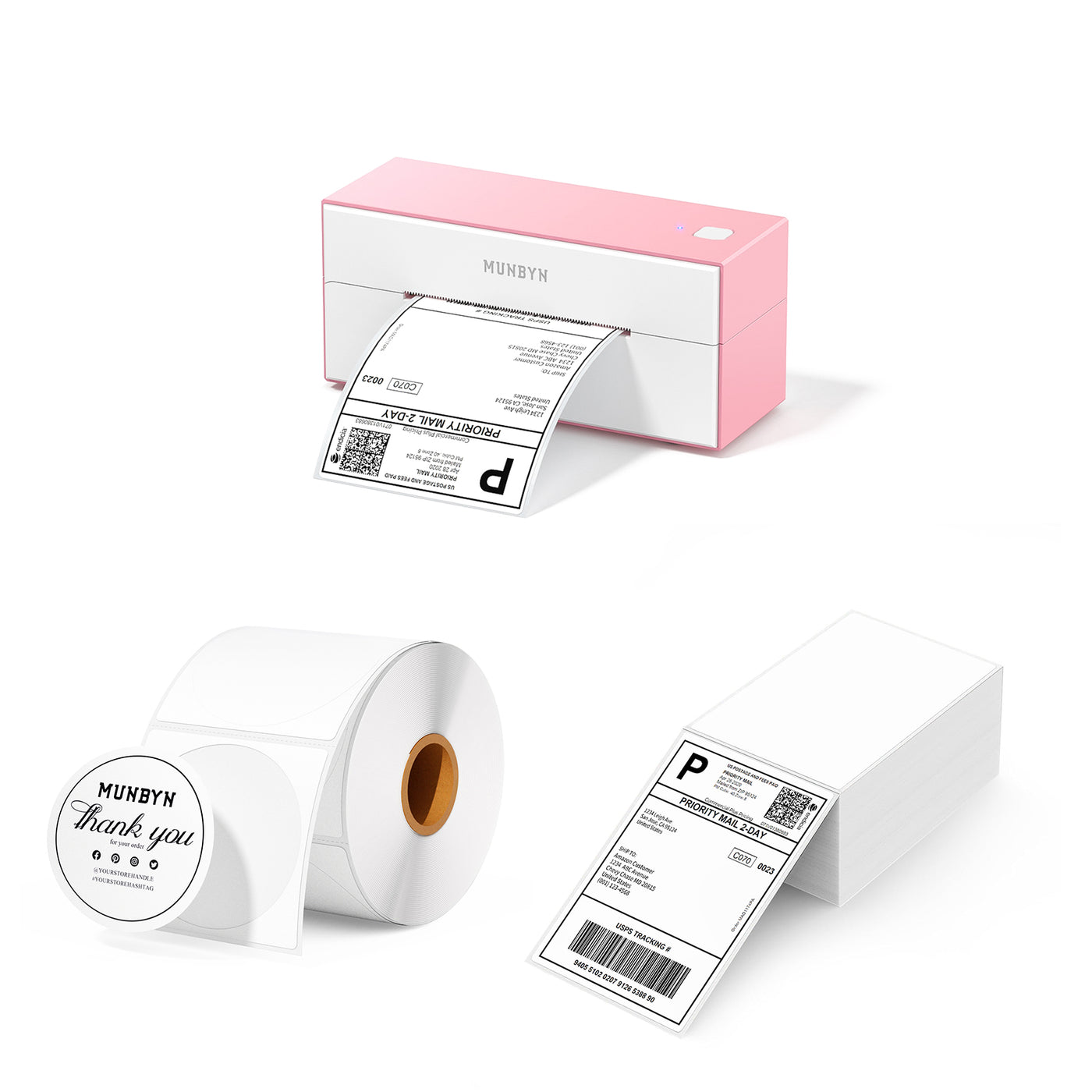 MUNBYN Pink Bluetooth Label Printer ITPP129 Kit | MUNBYN® CA