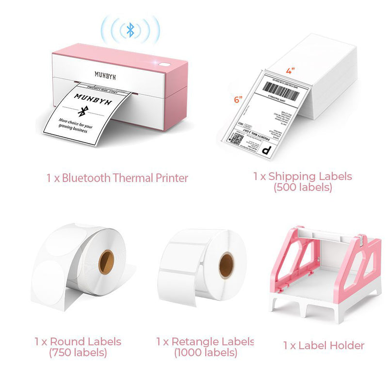 MUNBYN Pink Bluetooth Label Printer ITPP129 Kit | MUNBYN® CA